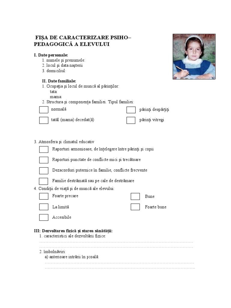 Fisa de Caracterizare Psiho Pedagogic A | PDF