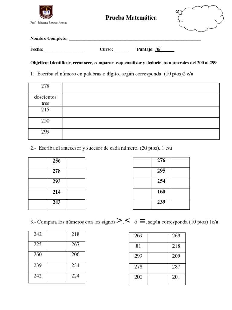 Ev Numerales 200 Al 299 | PDF | Enseñanza de matemática