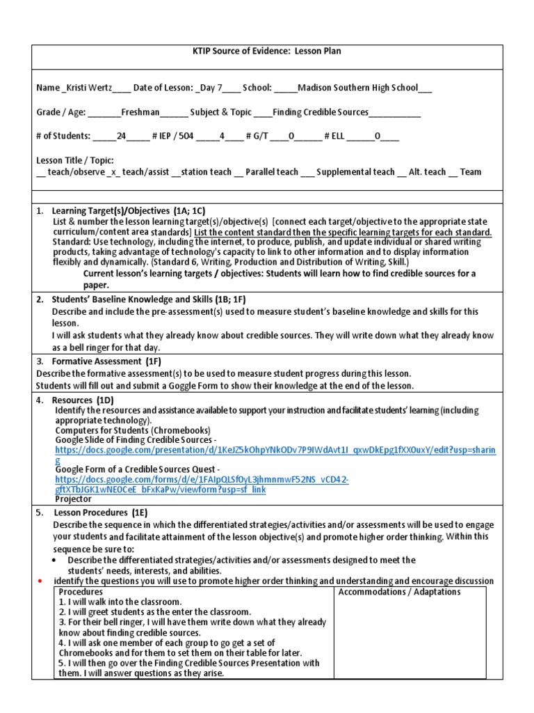 Ktip Source of Evidence: Lesson Plan: G Gftxtbjgk1Wne0Cee - Bfxkapw ...