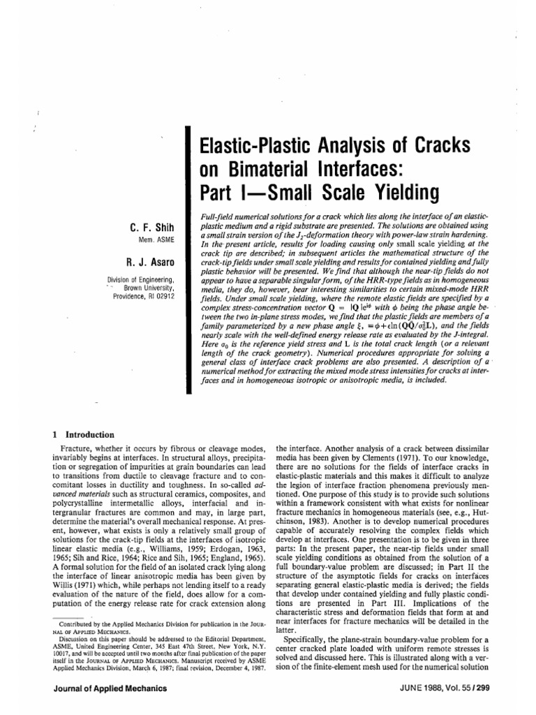Elastic-Plastic Analysis of Cracks On Bimaterial Interfaces Part Small Scale Yielding | PDF