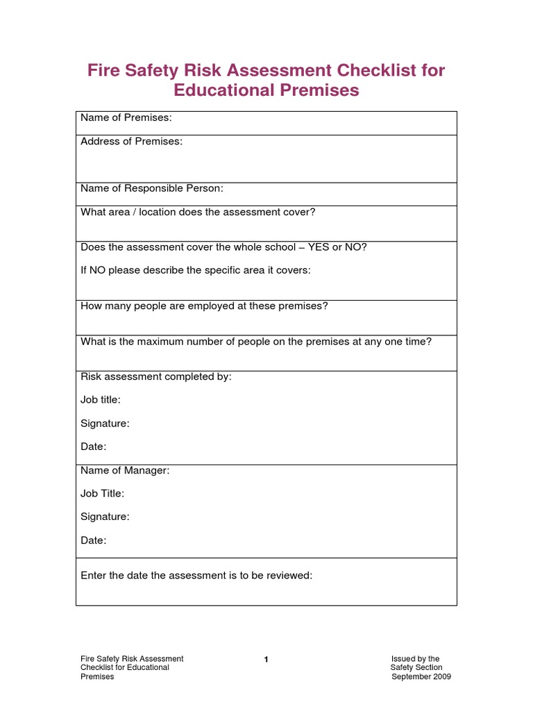 Fire Risk Assessment Safety Checklist | PDF | Fire Safety | Risk