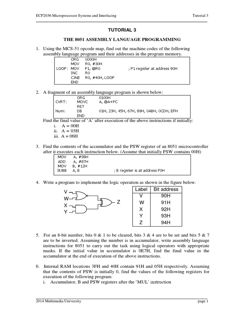 Tutorial 3 The 8051 Assembly Language Programming | PDF | Assembly Language | Computer Hardware