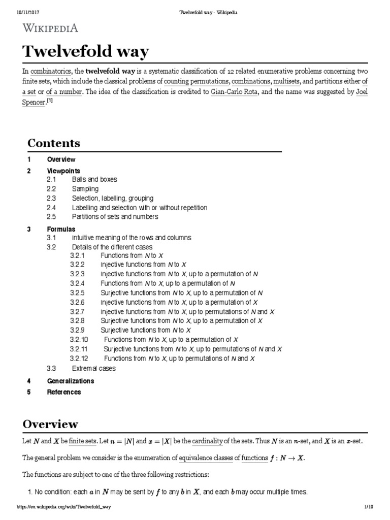 Twelvefold Way: 1 2 Viewpoints | PDF | Combinatorics | Mathematical ...