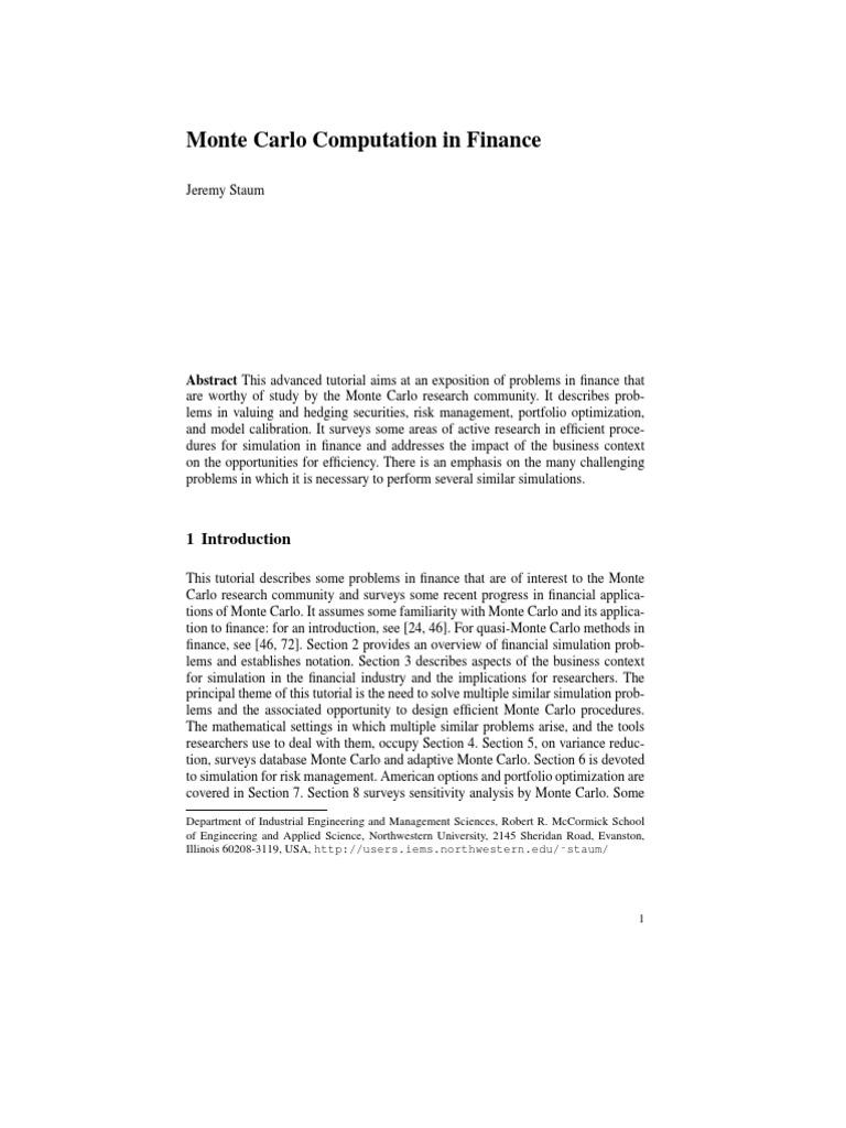 Monte Carlo Finance | PDF | Bias Of An Estimator | Monte Carlo Method