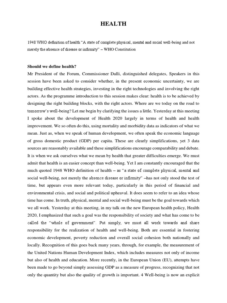 Health: Should We Define Health? | PDF | Quality Of Life | European Union