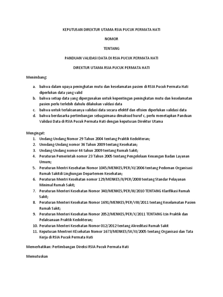 Panduan Validasi Data RSIA | PDF
