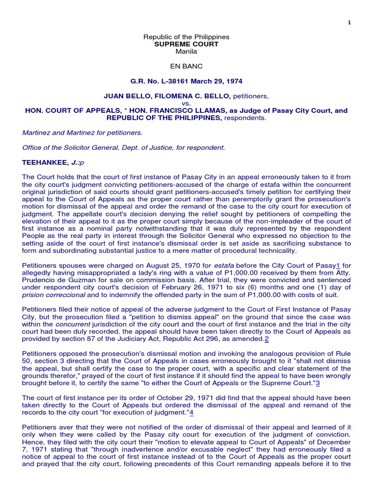 Bello v. Ca | PDF | Mandamus | Judgment (Law)