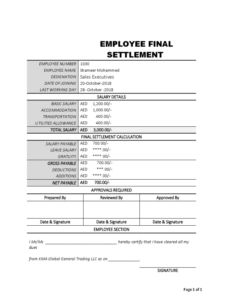 Employee Final Settlement: Sales Executives | PDF