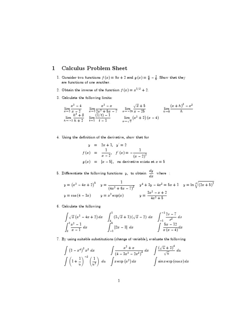 CQF January 2014 Maths Primer Calculus Exercises | PDF | Subtraction | Mathematical Objects