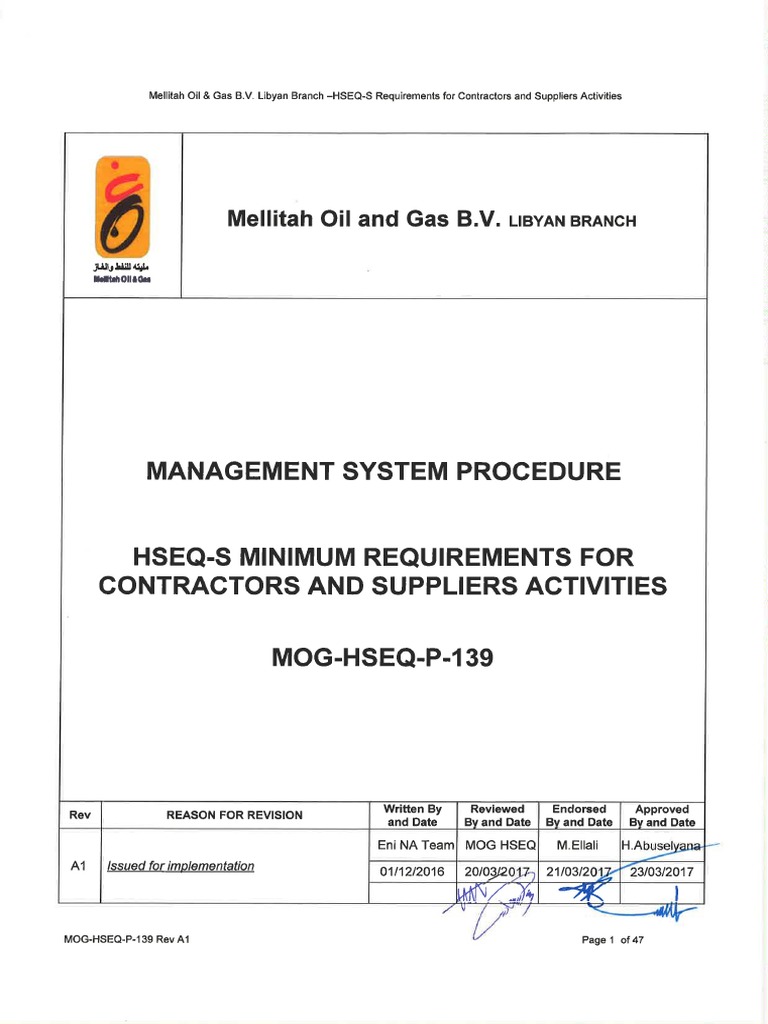 MOG-HSEQ-P-139 Rev A1 HSEQ-S Minimum Requiremnets For Contractors ...