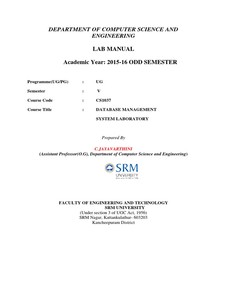 DBMS Lab-Manual SRM | PDF | Software Design | Sql