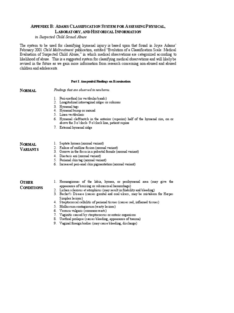 Adams Classification of Hymenal Injury | PDF | Vagina | Transmission ...