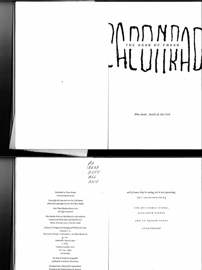 CA Conrad - The Book of Frank PDF | PDF