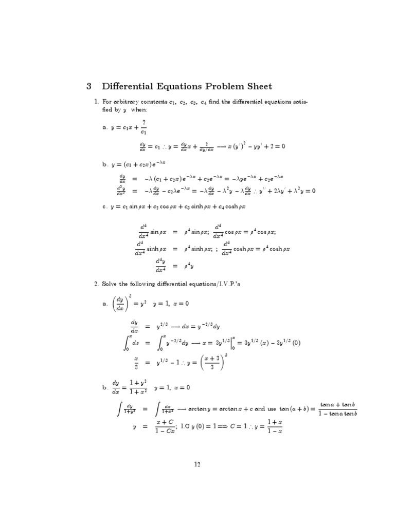 CQF January 2014 Maths Primer Differential Equations Exercises | PDF ...