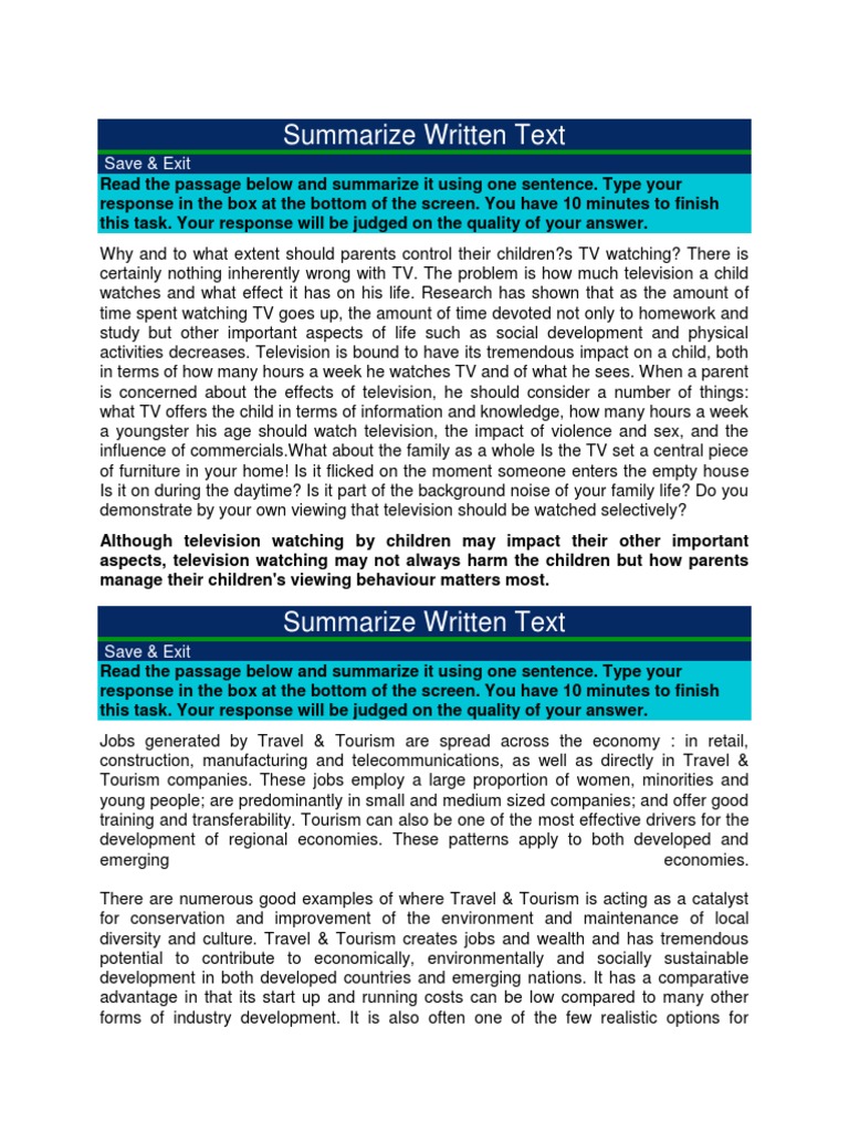 Summarize Written Text | PDF | Employment | Tourism