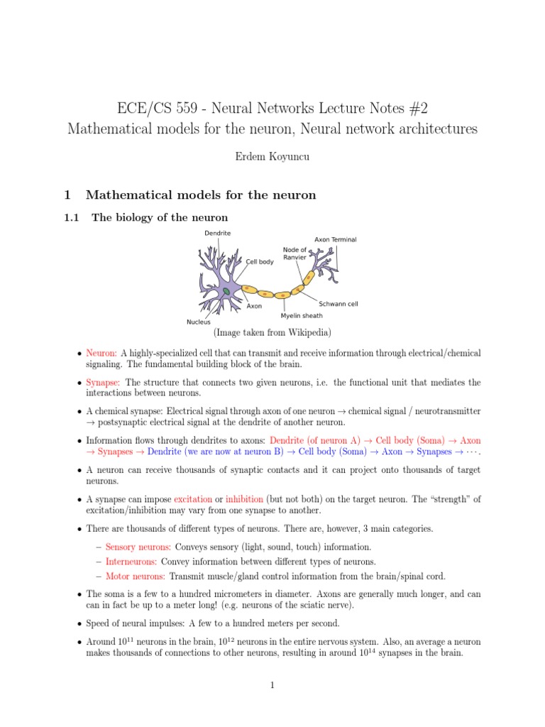 ECE/CS 559 - Neural Networks Lecture Notes #2 Mathematical Models For ...