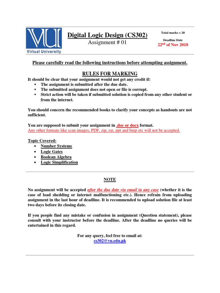 Digital Logic Design (CS302) : Assignment # 01 | PDF | Logic | Computing