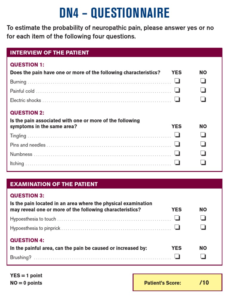 DN4 Assessment Tool | PDF | Peripheral Neuropathy | Paresthesia
