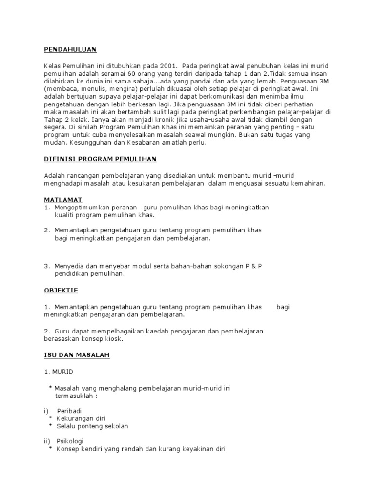 Program Pemulihan Khas untuk Murid | PDF