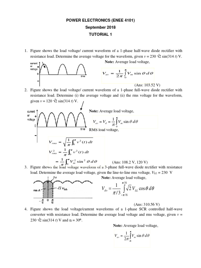 Power Electronics (Enee 4101) September 2018 Tutorial 1: D V V V | PDF ...