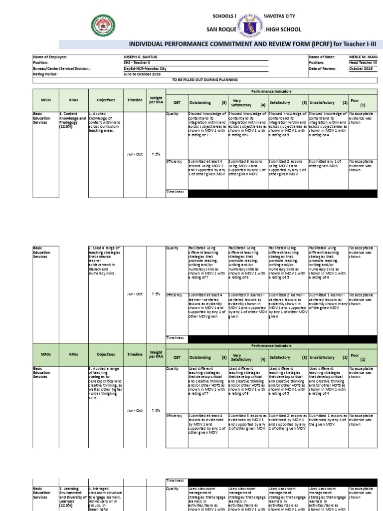 New Ipcrf 2018-2019 | PDF | Differentiated Instruction | Classroom
