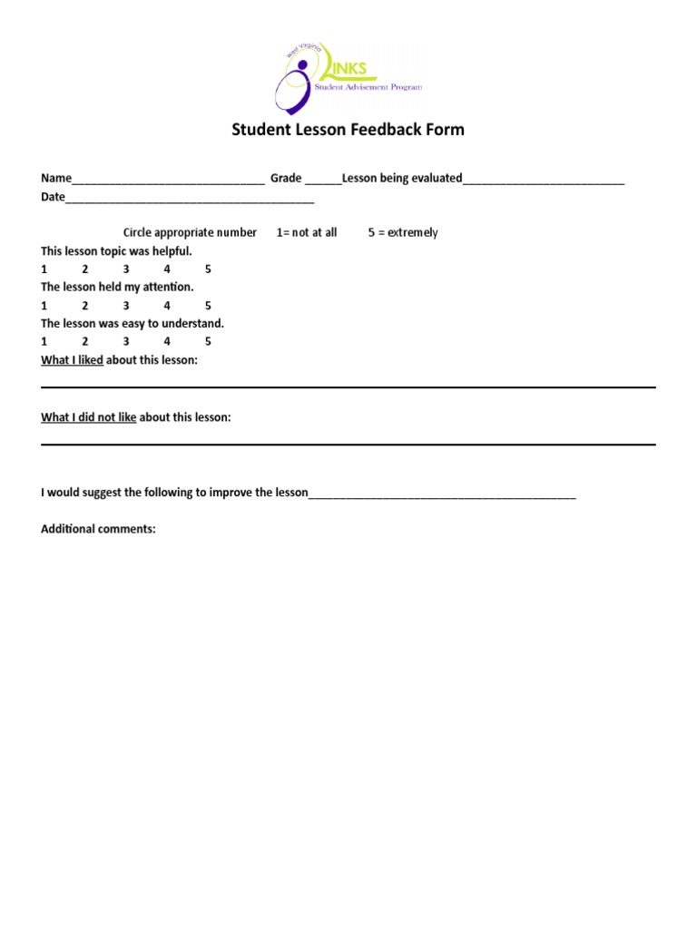 Student Lesson Feedback Form | PDF | Educational Psychology | Learning