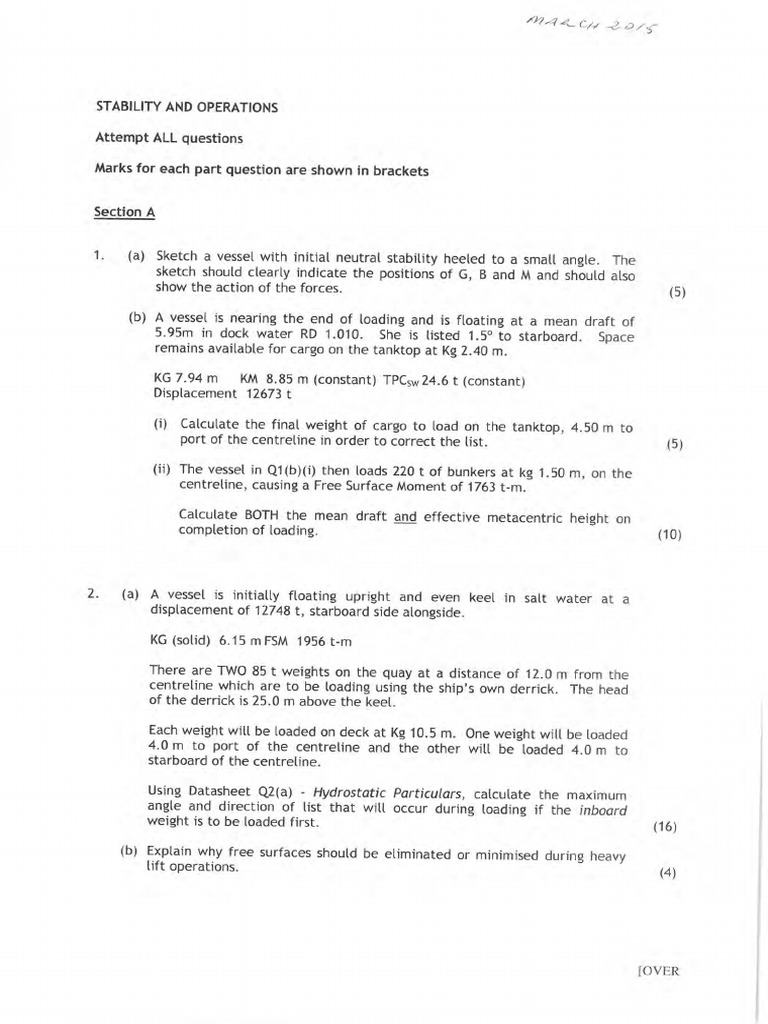 2015 Mar OOW Stability SQA Past Paper | PDF