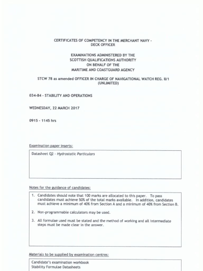 2017 March OOW Stability SQA Past Paper | PDF