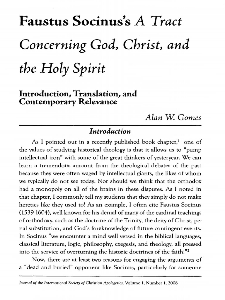 Tract Concerning God, Christ, and The Holy Spirit::Faustus Socinus's ...