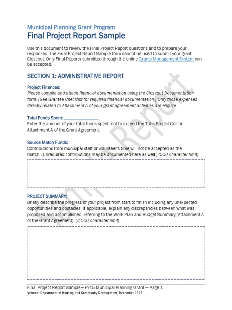 Final Project Report Sample: Municipal Planning Grant Program | PDF ...