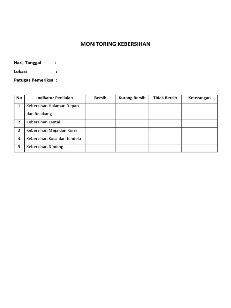 Form Checklist Kebersihan Harian | PDF