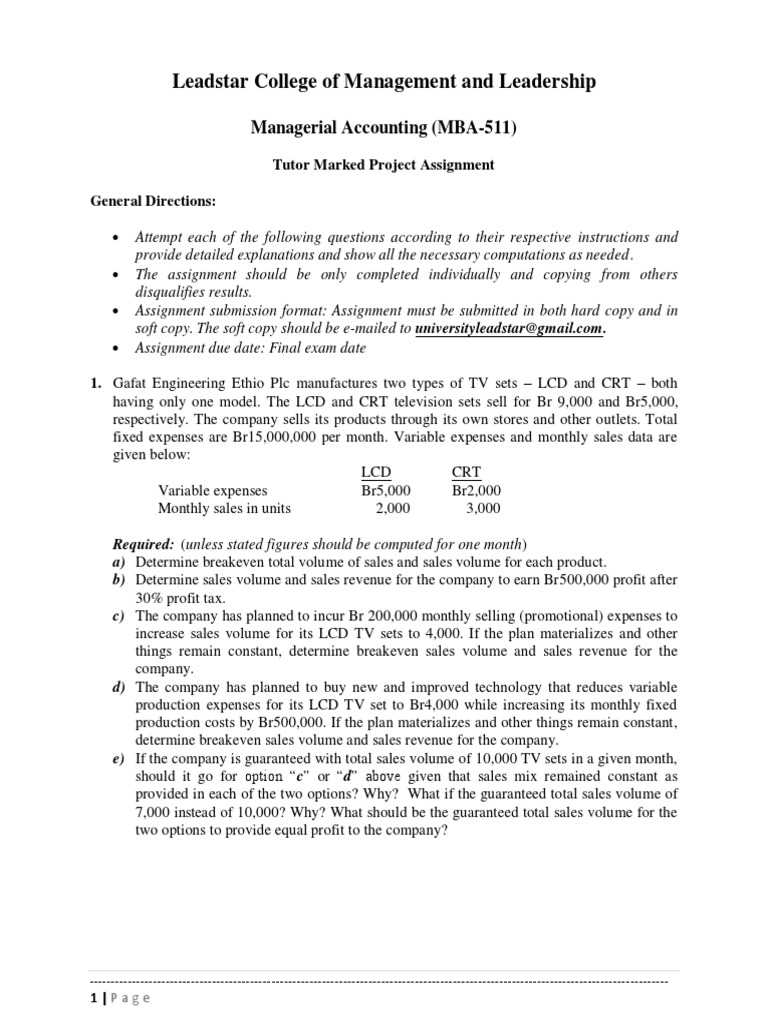 Managerial Accounting Assignment PDF | PDF | Inventory | Cost