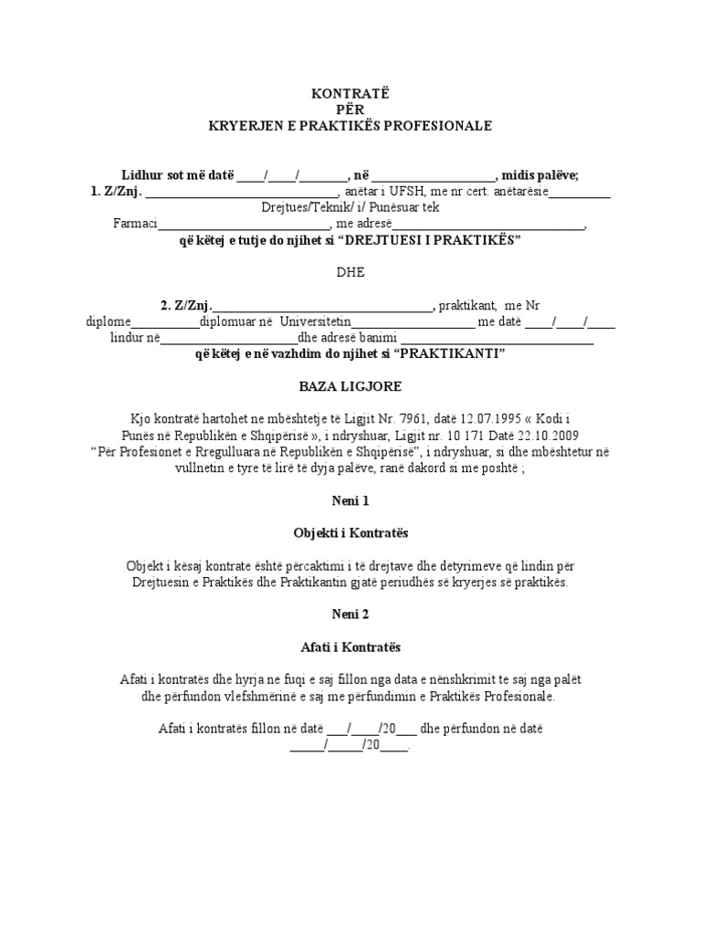 Kontrate Per Kryerjen e Praktikes Profesionale 2 | PDF