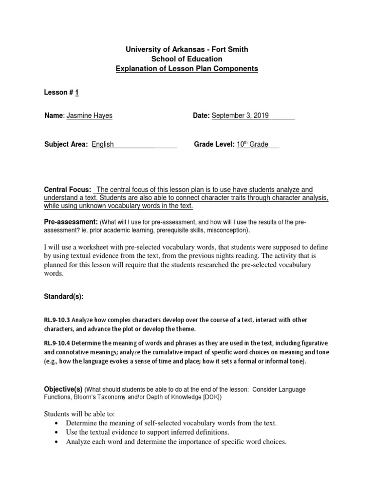 University of Arkansas - Fort Smith School of Education Explanation of ...