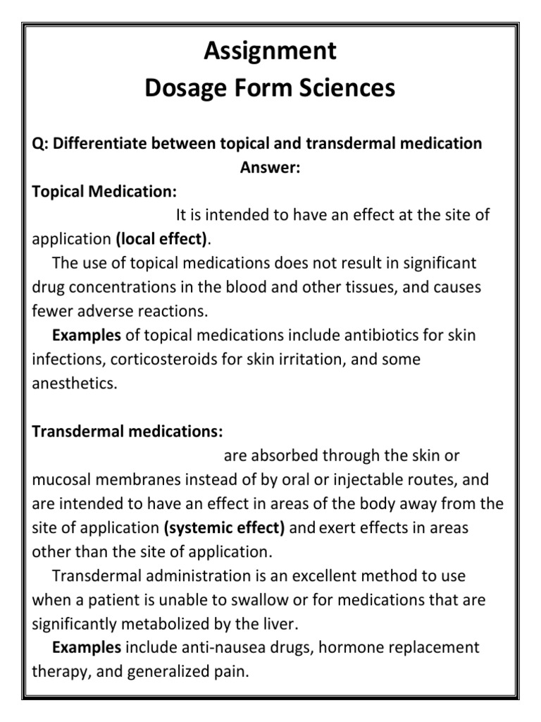 Topical and Transdermal Difference | PDF