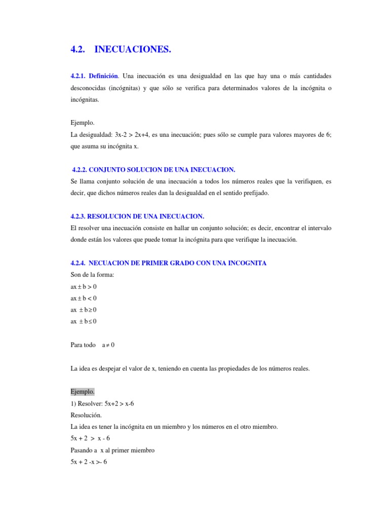 Inecuaciones | PDF | Intervalo (Matemáticas) | Desigualdad (Matemáticas)