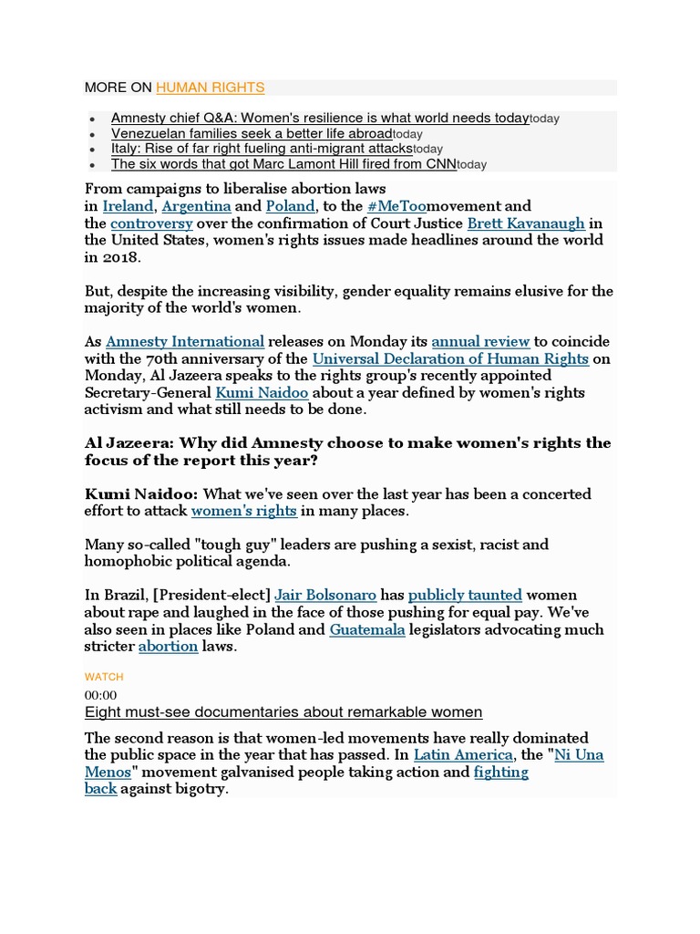 Amnesty International Secretary-General Discusses Women's Rights ...