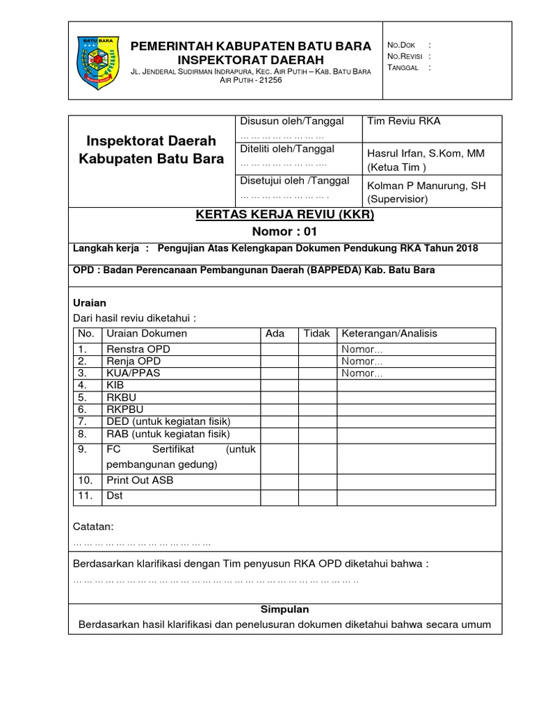 KKR 01 Reviu Rka Kab. Batu Bara | PDF