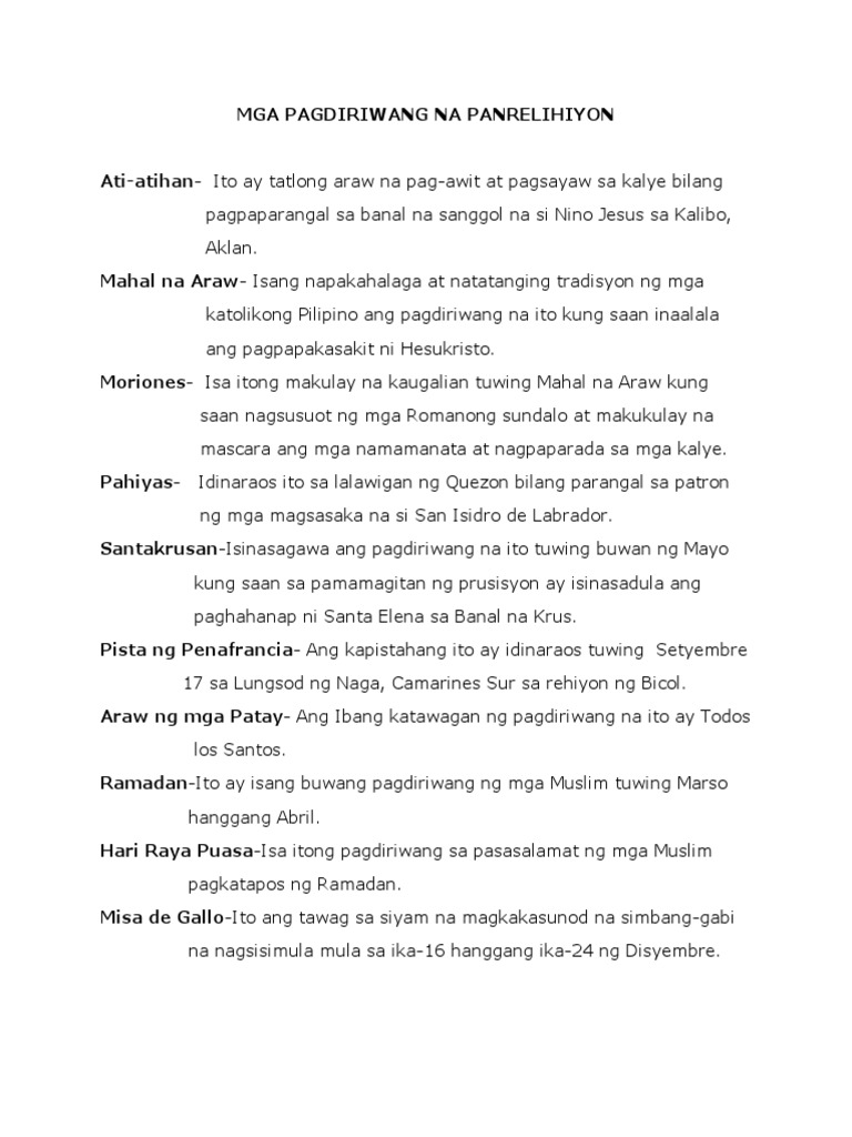 Mga Pagdiriwang Na Panrelihiyon | PDF