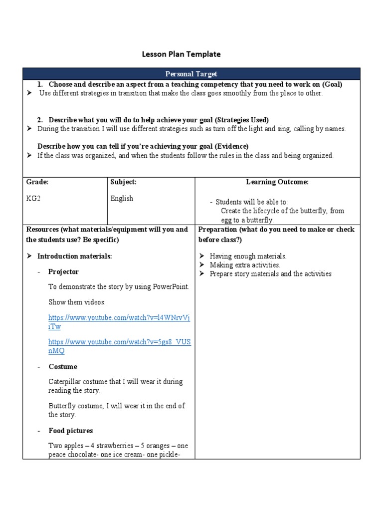 Lesson Plan Story Catipillar | Download Free PDF | Butterfly | Lesson Plan