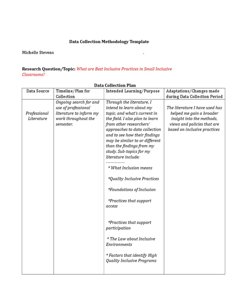 Data Collection Methodology Template | PDF | Data | Inclusion (Education)
