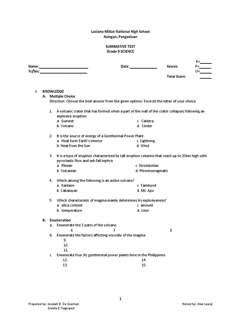 Unit 3 Module 1 Volcano Summative Test | PDF | Volcano | Types Of ...