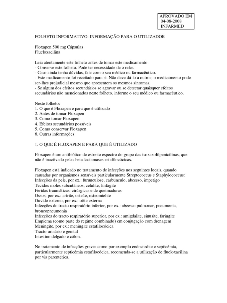 Uso e Posologia de Floxapen 500mg | PDF | Amamentação | Penicilina