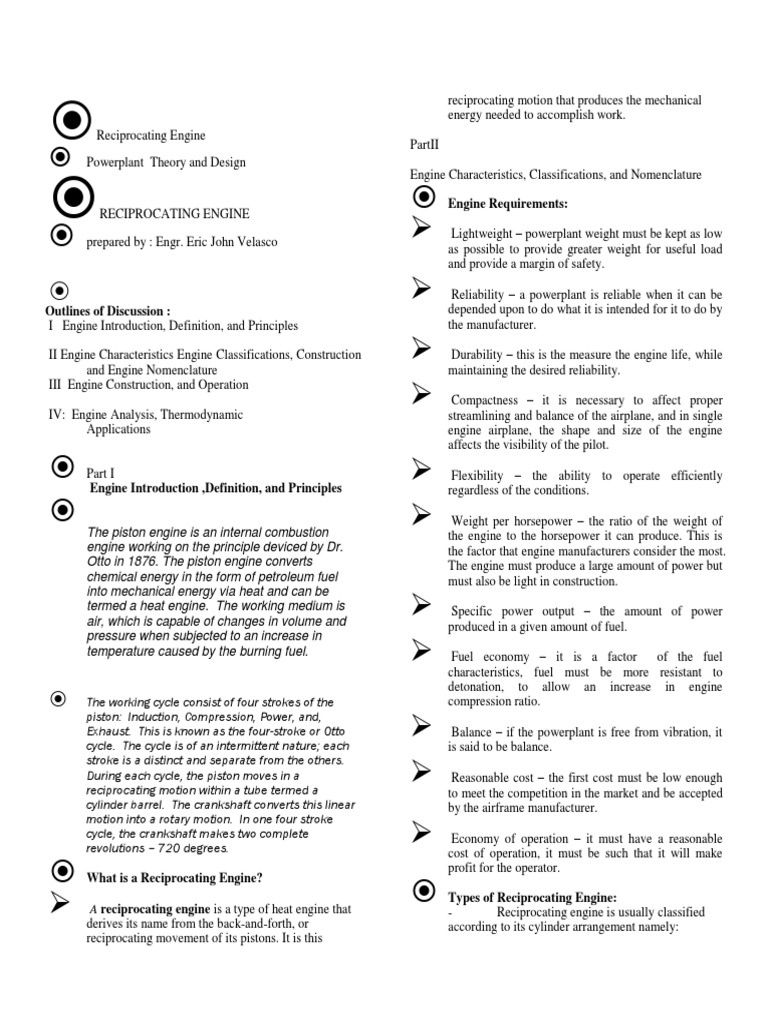Reciprocating Engine (Cheat Sheet) | PDF | Internal Combustion Engine ...