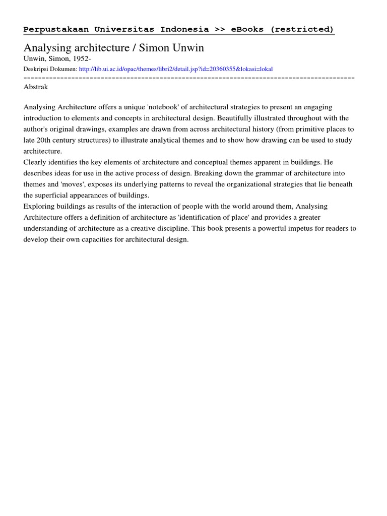 Analysing Architecture / Simon Unwin: Perpustakaan Universitas ...