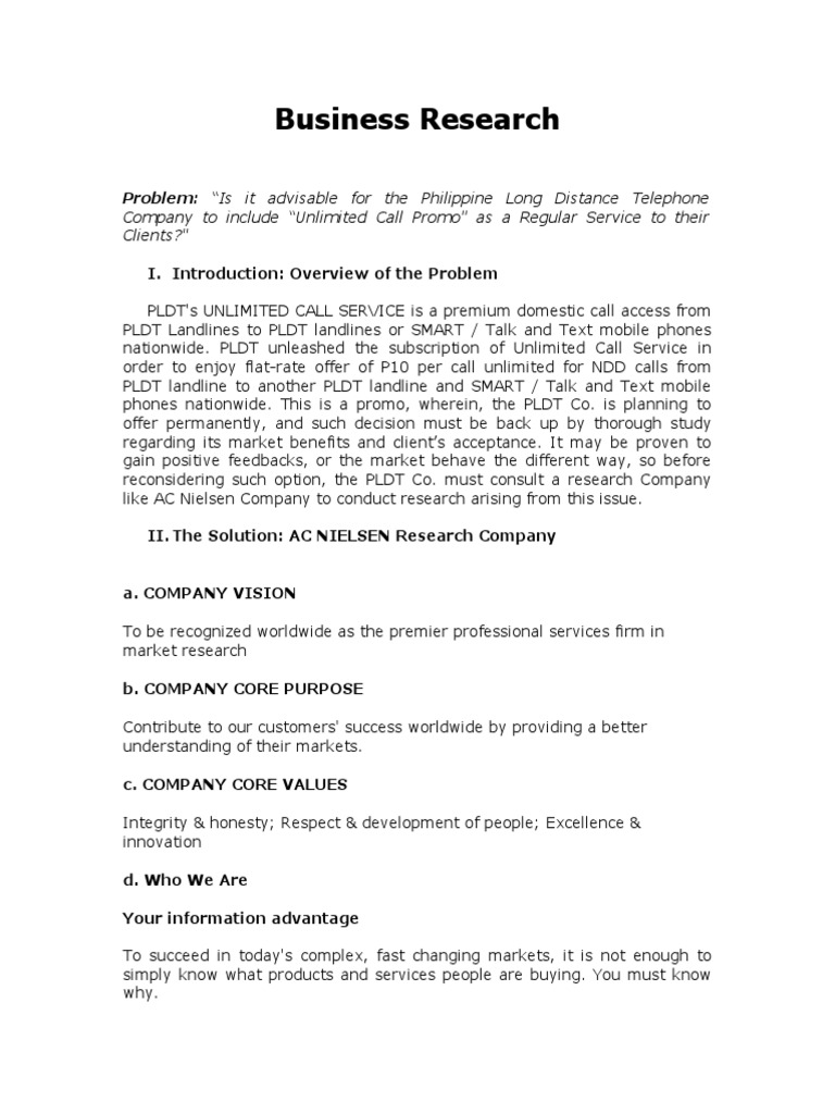 Business Research: Problem: "Is It Advisable For The Philippine Long ...