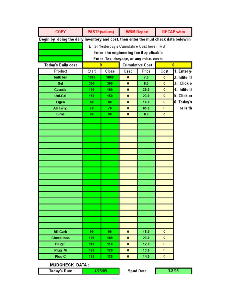 Daily Mud Check Report Template | PDF | Drilling Rig | Barrel (Unit)