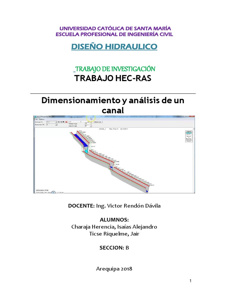 Trabajo Hec-Ras - Diseño Hidraulico | PDF | Canal | Velocidad