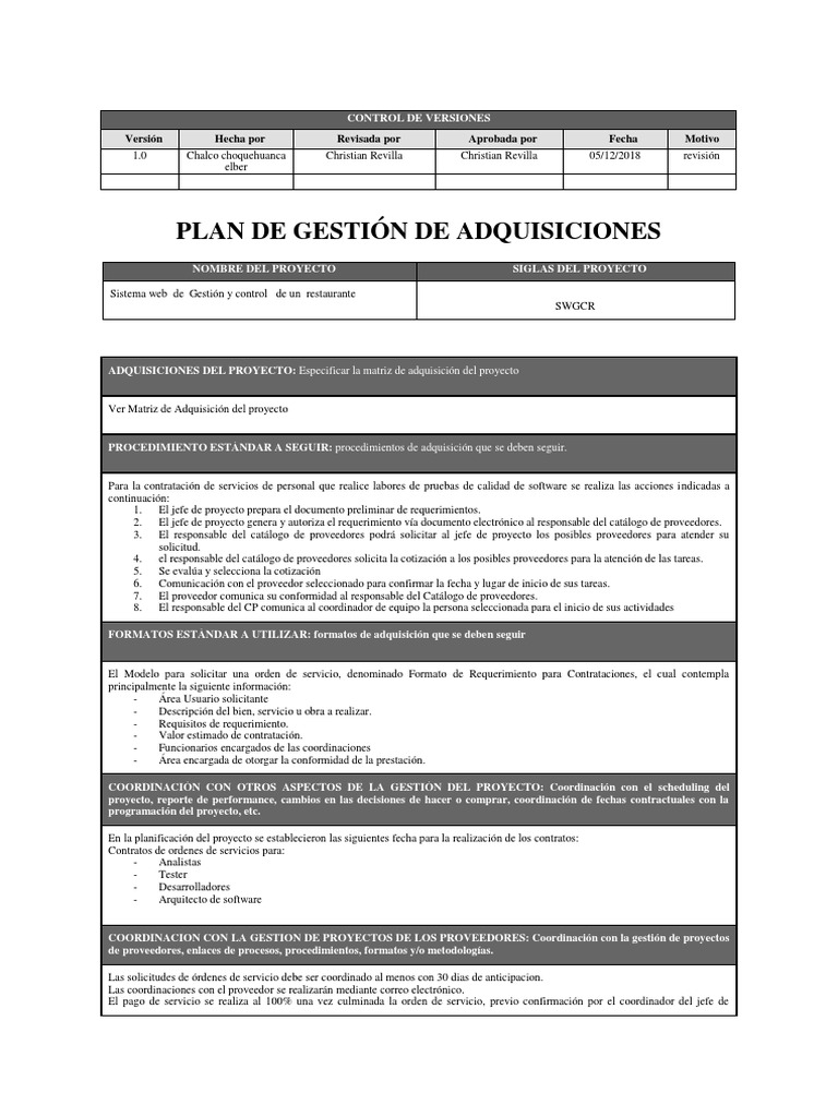 Plan de Gestion | PDF | Gestión de proyectos | Software