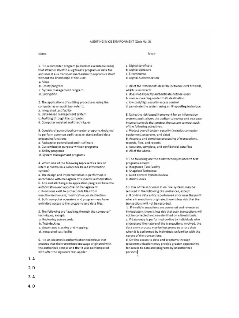 A 2. D 3. A 4. D | PDF | Spyware | Information Security